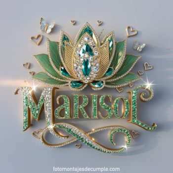 Nombres personalizados en verde con diamantes y flor de loto